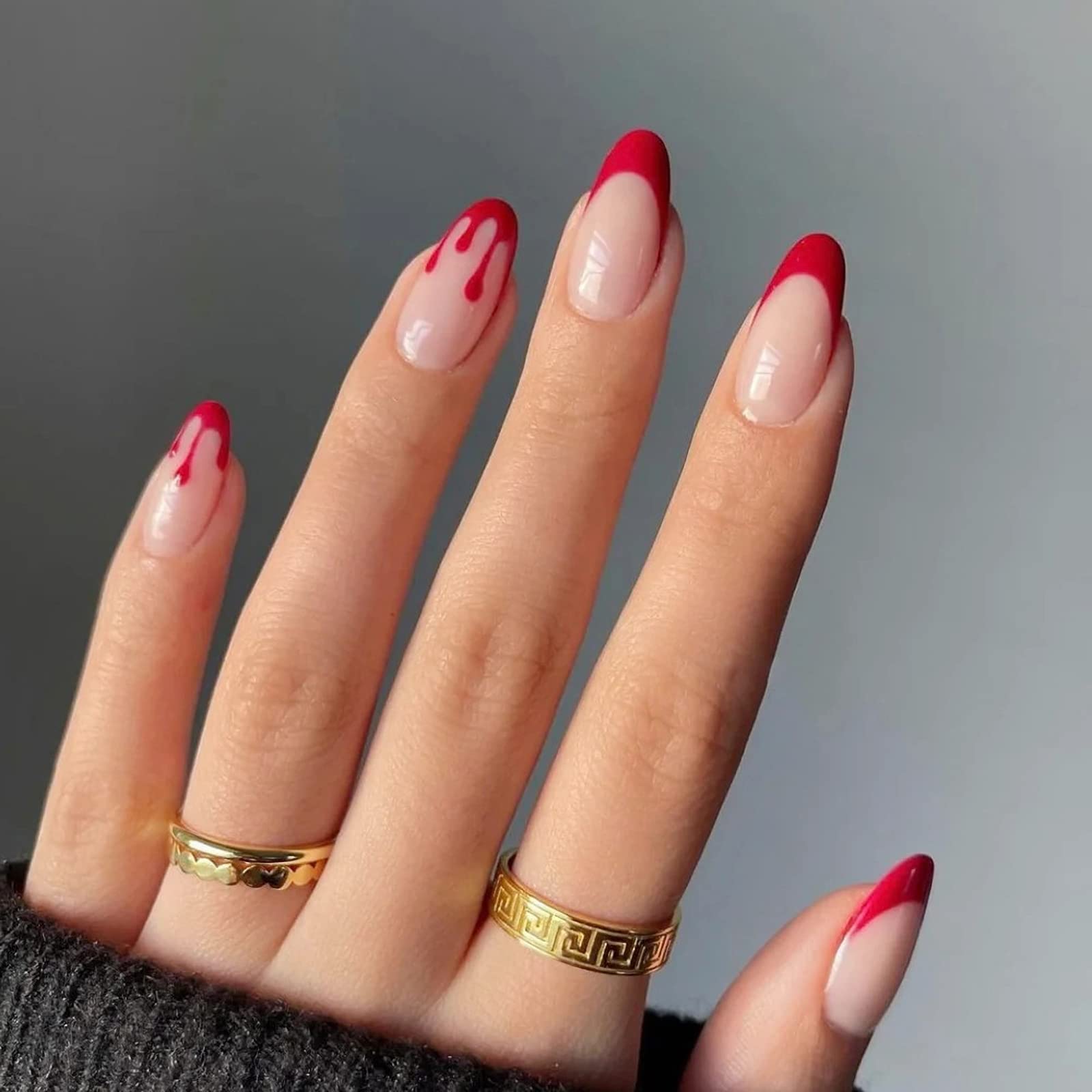 Red Round Acrylic Nails