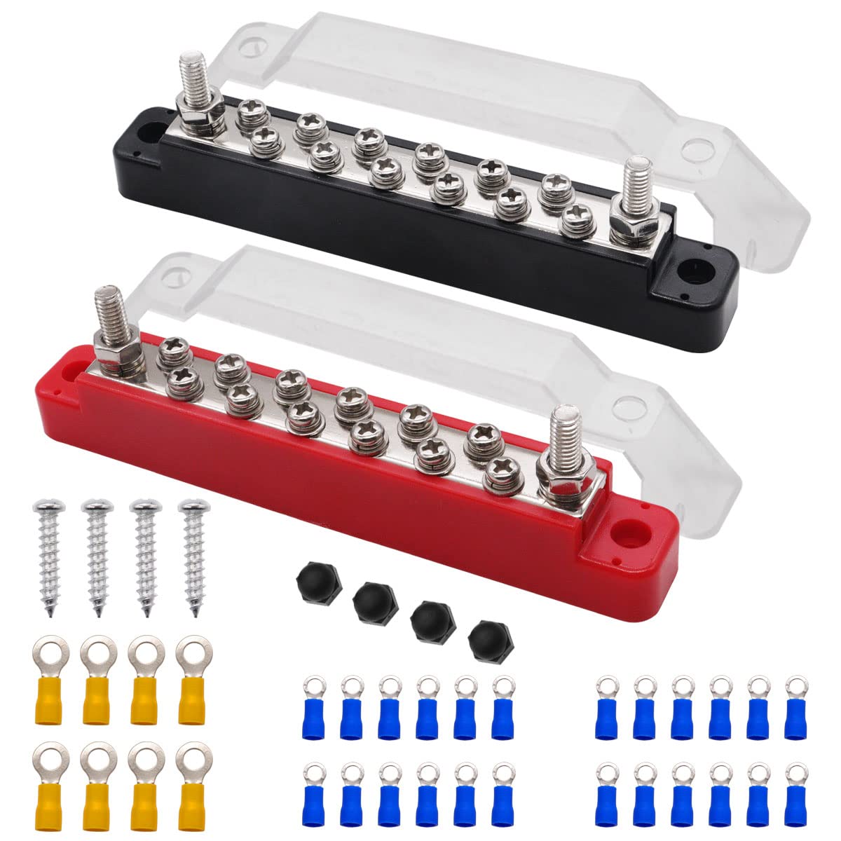 Seamaka (Red+Black) Power Distribution Terminal Block with Cover with 2 ...