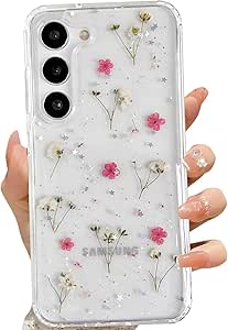 Amazon.com: LSEEKA for Samsung Galaxy S23 Clear Case with Pressed Real Dried Pink Flower Design ...