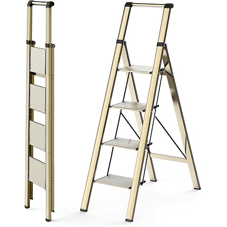 WOA WOA Step Ladder 4 Step Folding, Lightweight Portable Stepladder ...