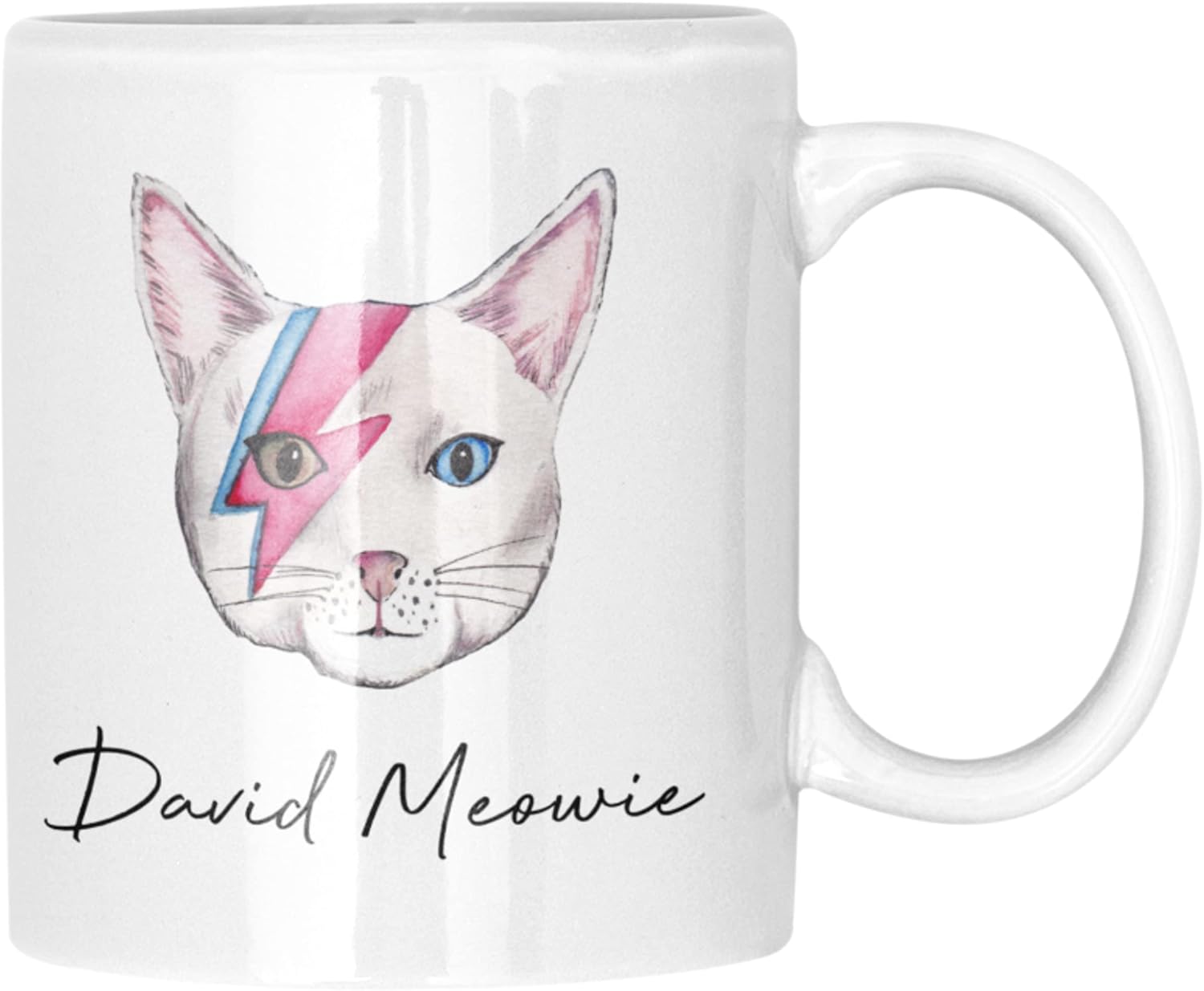 David Meowie Mug Bowie Ziggy Stardust Cat Gift (White, David Meowie ...