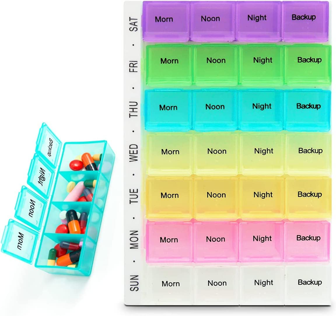 QBLYN 7 Day Pill Box Organiser | Large Pill Boxes 7 Day 4 Times a Day ...
