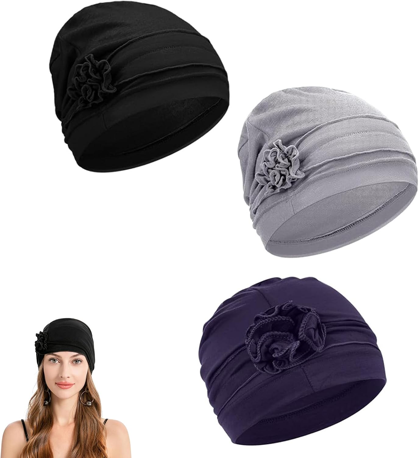 3 PCS Soft Chemo Headwear Wraps - UK Beanie Hats for Women with Elastic ...