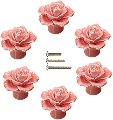 Knobs, 8Pcs Elegant Pink Rose Pulls Flower Ceramic Cabinet Knobs Cupboard Drawer Pull Handles ...