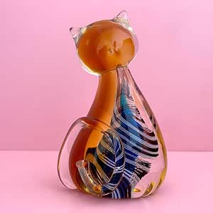 Glass Cat Figurine Art Hand Blown Crystal Animal Sculpture Cute Cat ...