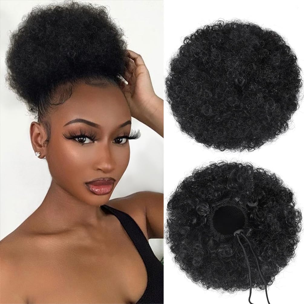 Amazon.com : quesdom Afro Puff Ponytail Extension Synthetic Black 80 ...