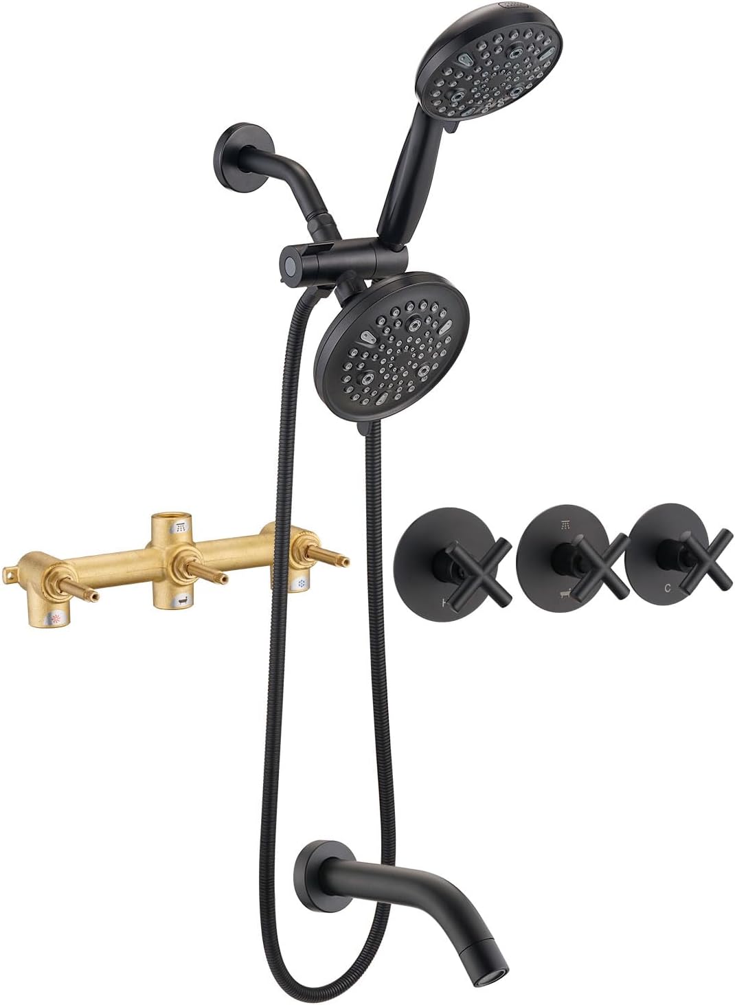 PROOX 3 Handle Tub Shower Faucet Set, Dual shower head Combo with Tub ...