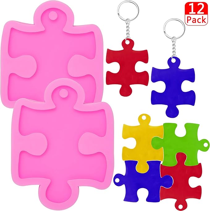 Amazon.com: 2 Pieces Puzzle Silicone Mold Handmade Puzzle Keychain Mold ...