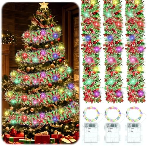 Amazon.com: Glitinsel 98.43 Ft Christmas Tinsel Garland Prelit Metallic ...