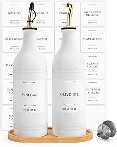 Amazon.com: Botella dispensadora de aceite de oliva de cerámica para cocina con etiquetas, juego ...