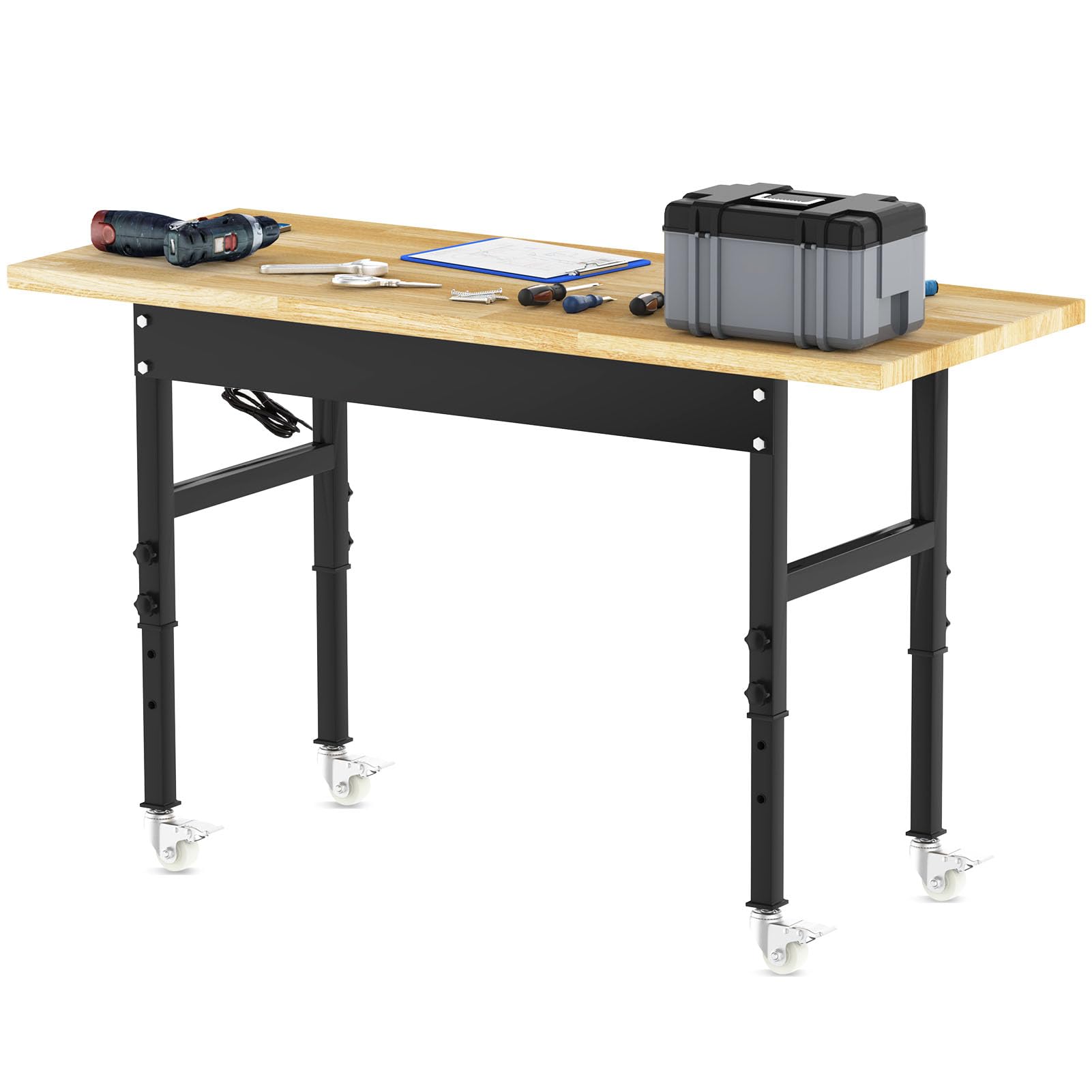Gornoxblif 60” Heavy-Duty Solid Wood Work Bench Work Table with Wheels ...