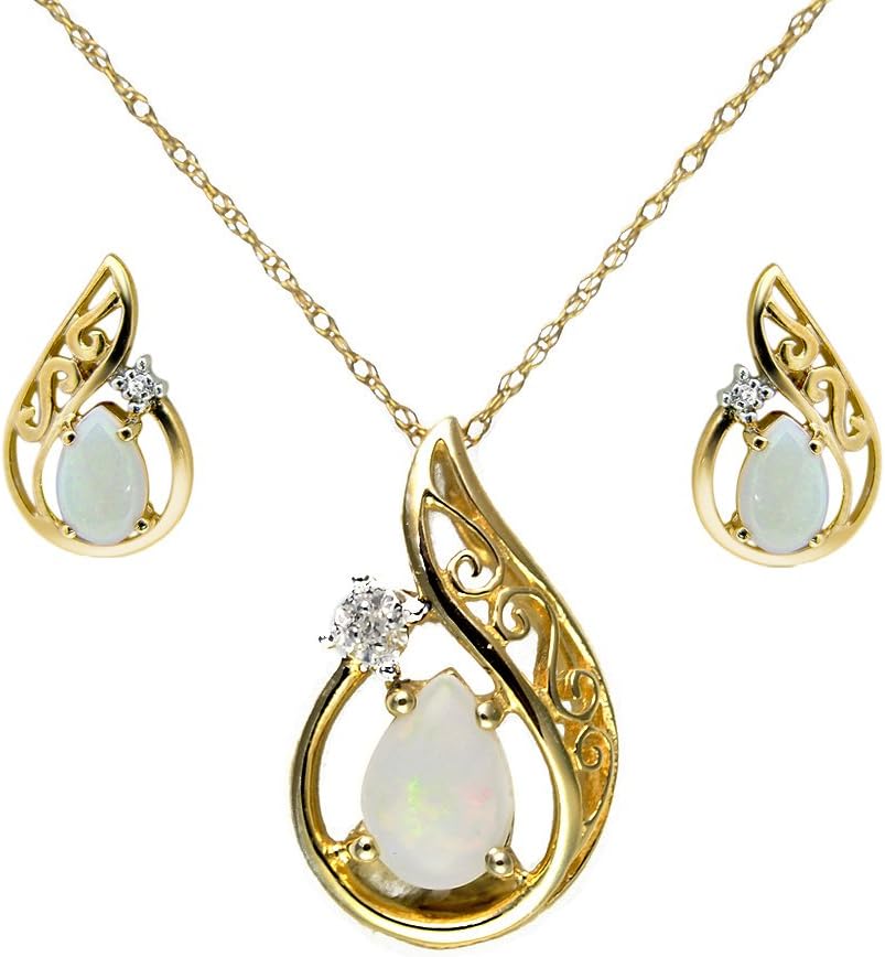 Ivy Gems 9ct Yellow Gold Opal and Diamond Fancy Tear Drop Set With 46cm ...