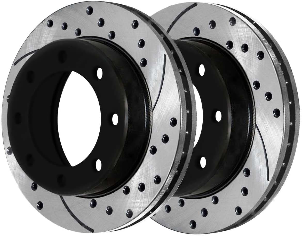 Amazon.com: AutoShack Rear Drilled Slotted Brake Rotors Black Pair of 2 Driver and Passenger ...