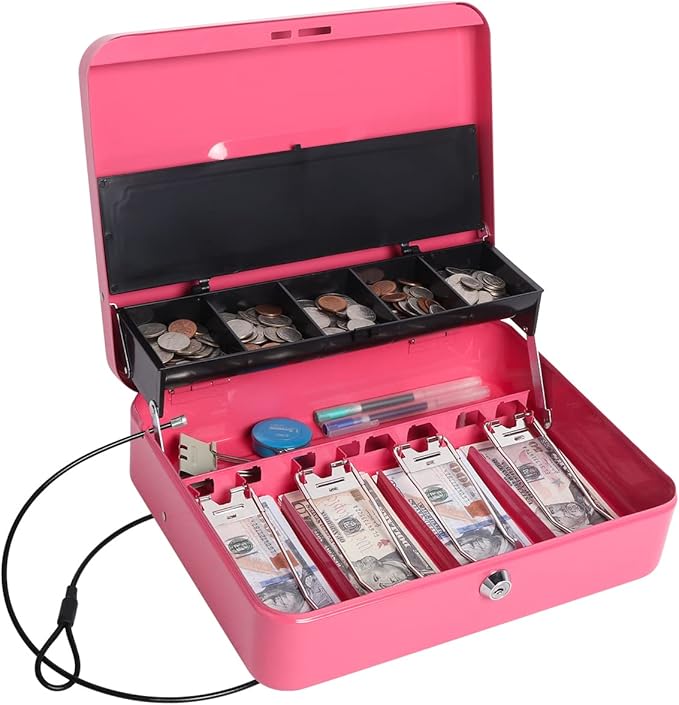 Amazon.com: Cash Box with Money Tray and Lock, Large Money Box for Cash ...