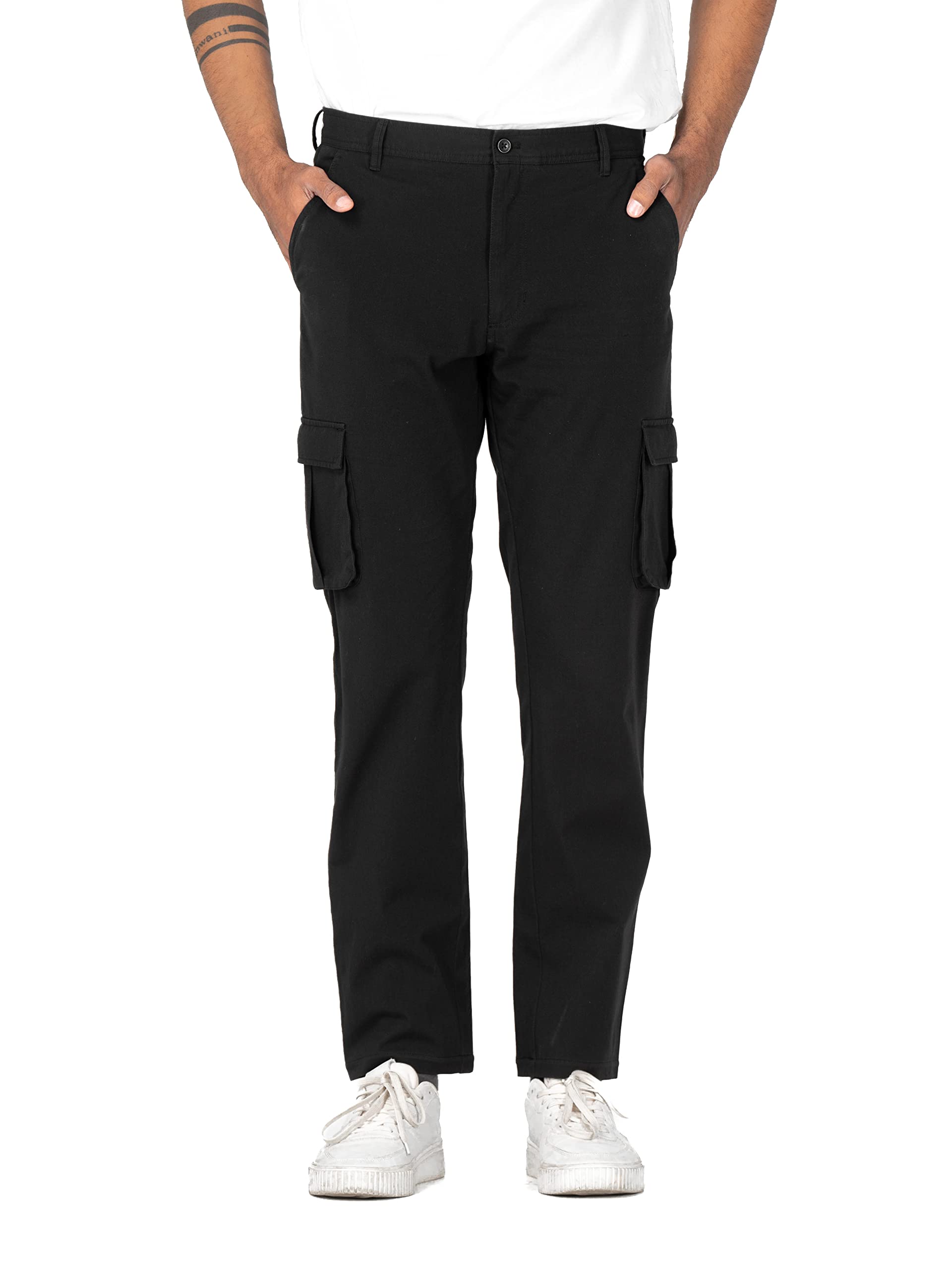 The Pant Project Black Six Pocket Cotton Lycra Stylish Cargo Pant for ...