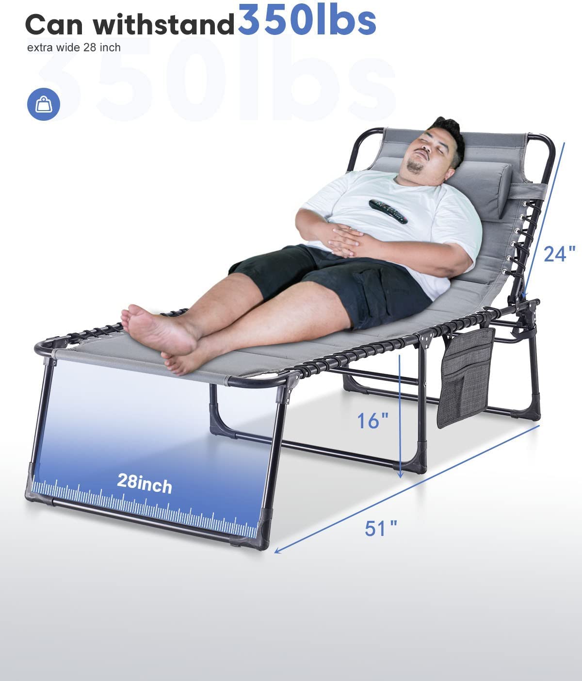 EZCHEER Outdoor Folding Lounge Chair Oversized, 4 inch Bigger XL Sun ...
