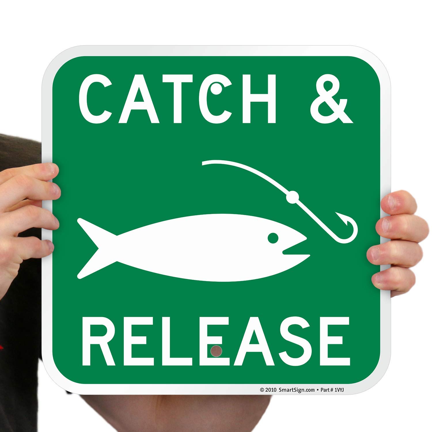 SmartSign 12 x 12 inch “Catch And Release” Metal Sign with Fish and ...