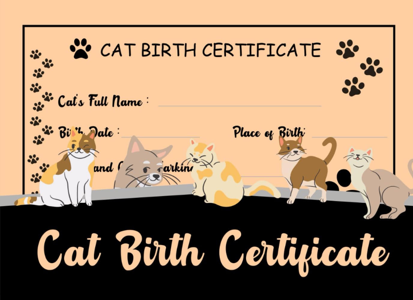 Cat Birth Certificate Logbook: Newborn Kitten Birth Certificate for Cat ...