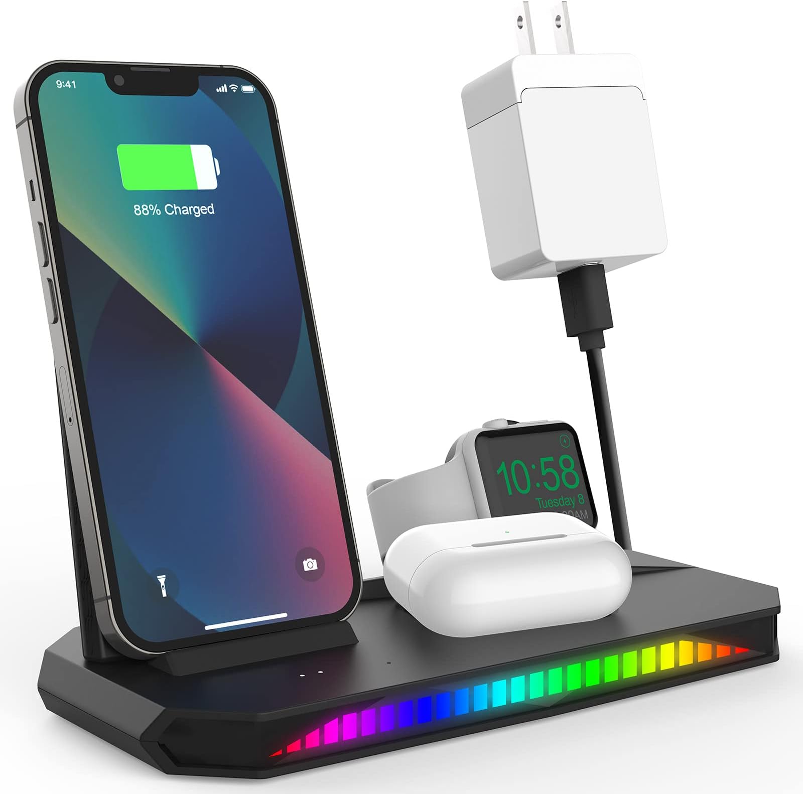 Amazon.com: Wireless Charger, 3 in 1 Wireless Charging Station, RGB ...