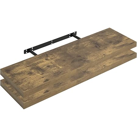 WOLTU 2 Pcs Floating Shelf, Color of Rustic Brown, Wooden Wall Storage ...