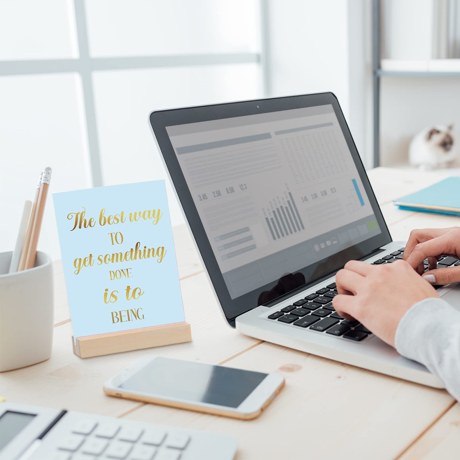 Buy 15 Pieces Inspirational Quote Desk Card with 2 Pieces Wooden Block ...