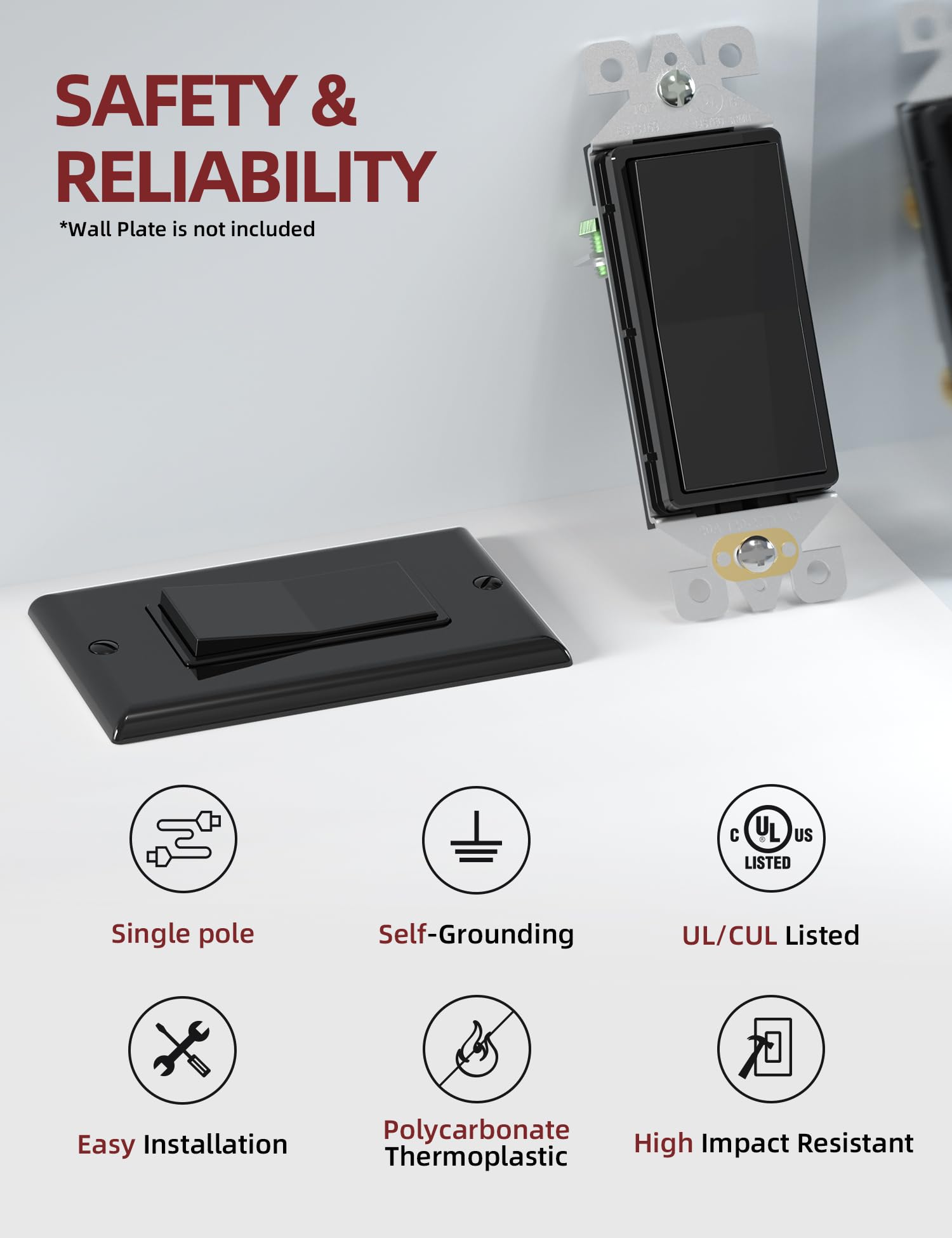 Snapklik.com : AIDA Single Pole Rocker Decora Light Switch, 15 Amp Self ...