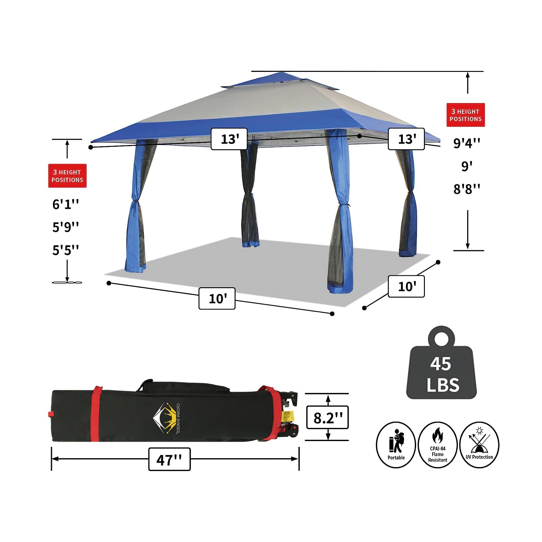 Snapklik.com : CROWN SHADES 13X13 Outdoor Pop Up Gazebo Base 10X10 ...