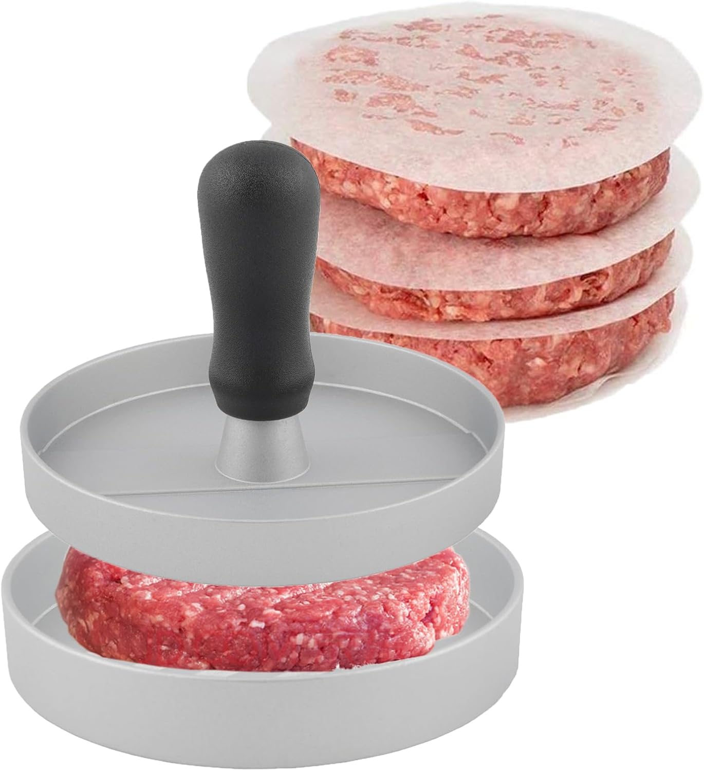 Amazon.com: MoMoxi Aluminum Burger Press Patty Maker with 200 Non-Stick ...