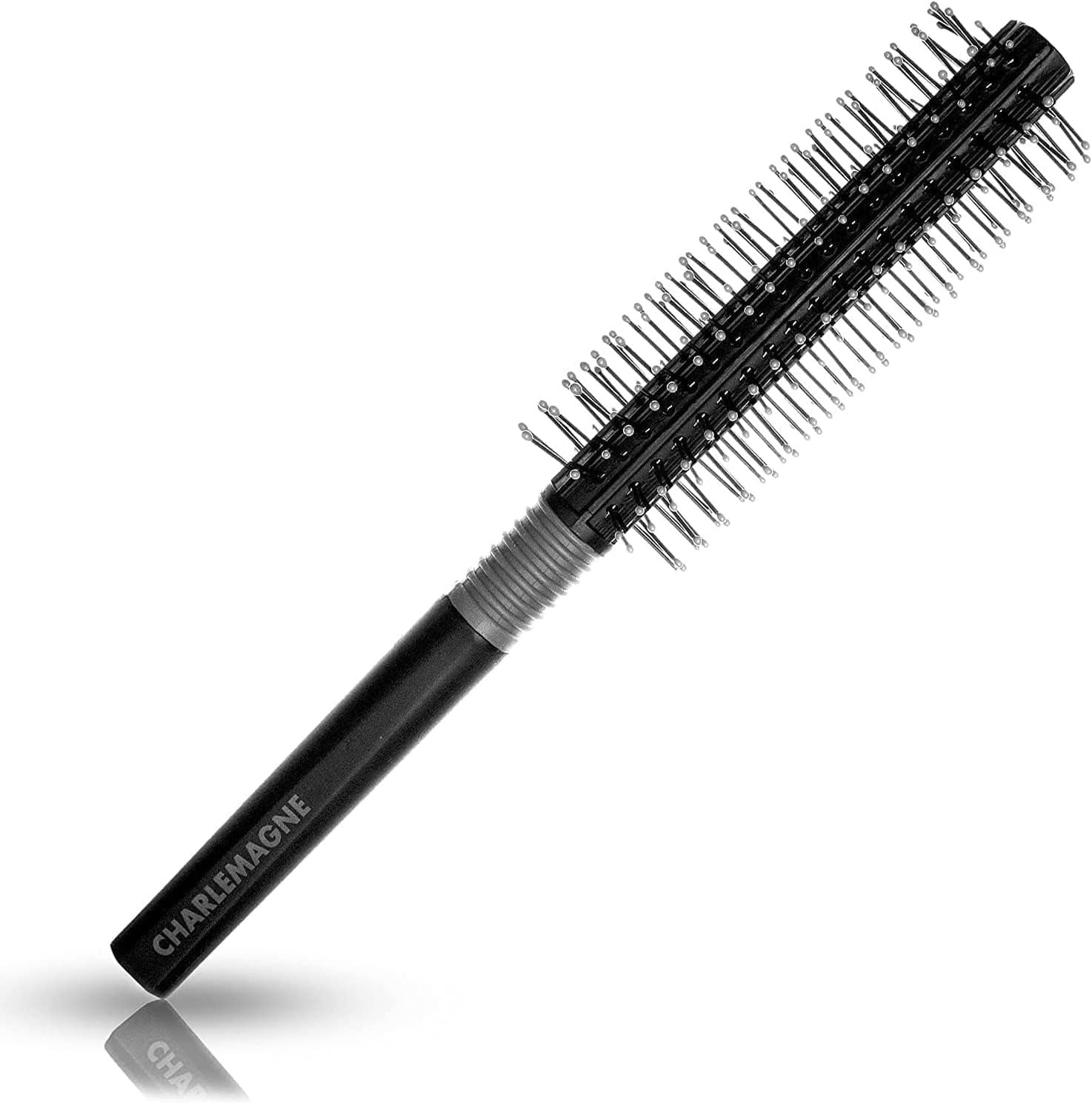 Charlemagne Round Hair Brush for Men - 18 cm, Black Double-Sided Barrel ...