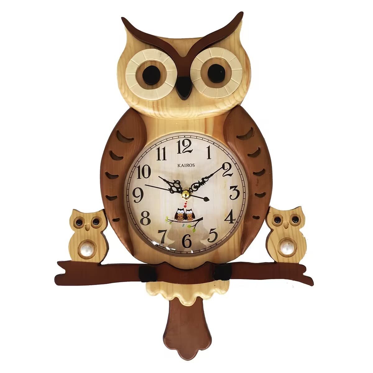 Amazon.com: Owl Shaped Battery Operated Pendulum Wooden Wall Clock Non ...