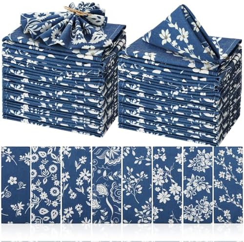 Amazon.com: 24 Pcs Navy Blue Cloth Napkins Blue and White Floral ...