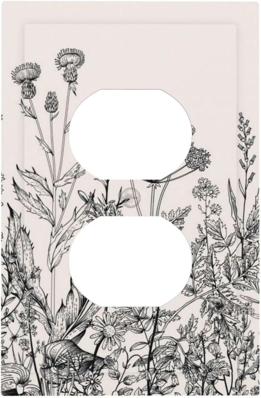 White/Grey Vintage Flowers 1 Gang Electrical Duplex Outlet Cover ...
