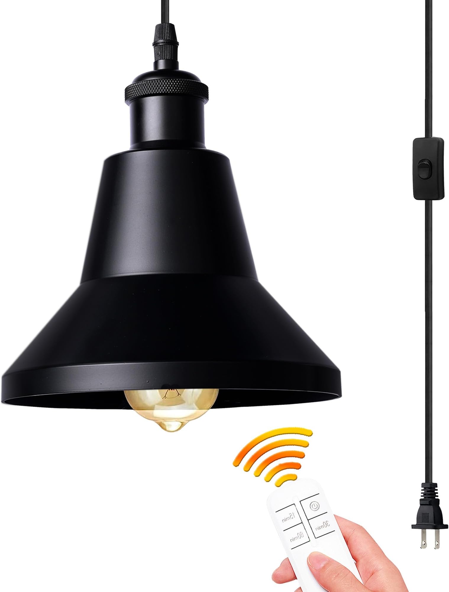 16.4Ft Plug in Pendant Light with Remote and Timer, Industrial Hanging ...