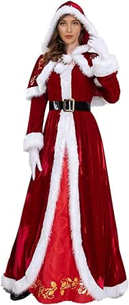 Amazon.com: Sywiyi Women Christmas Deluxe Mrs. Claus Costume Set Velvet ...