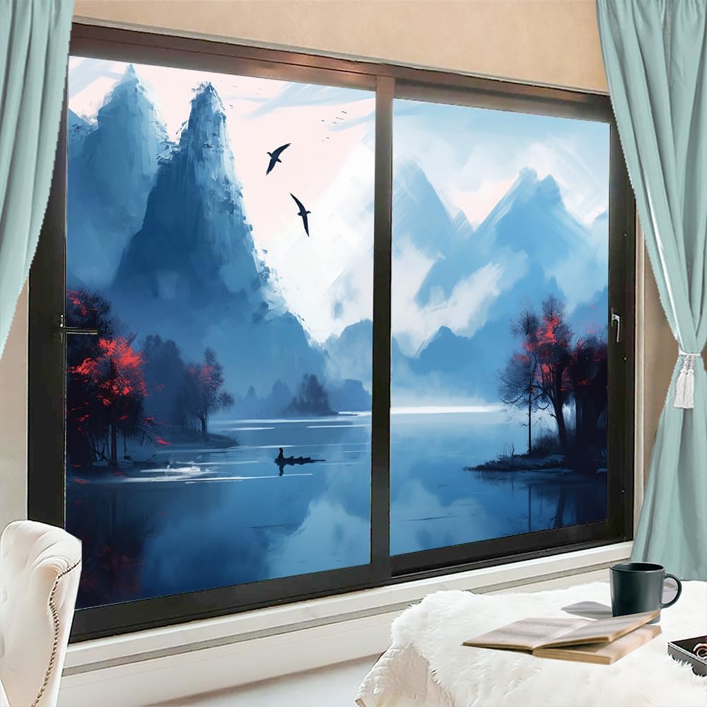 Amazon.com: Abstract Landscape Drawing Window Privacy FilmLake Scene ...