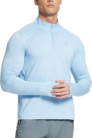 baleaf Mens Long Sleeve Running Shirts Fleece Pullover Quarter Zip ...