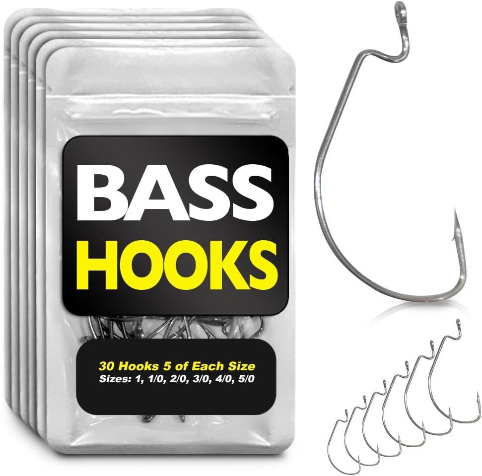 Bass Fishing Hooks for Freshwater - Texas Rigs and EWG Hooks for Plastic Worms - Fishing Tackle ...