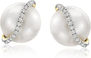 Amazon.com: Ross-Simons 8-8.5mm Cultured Pearl Stud Earrings With Diamond Accents in 14kt Yellow ...