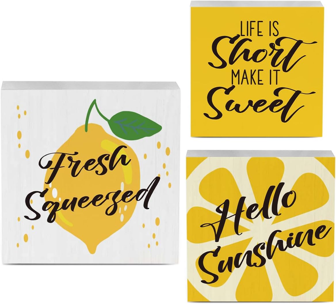 Amazon.com: 3 Pieces Summer Lemon Wooden Box Signs Decor, Rustic Lemon ...