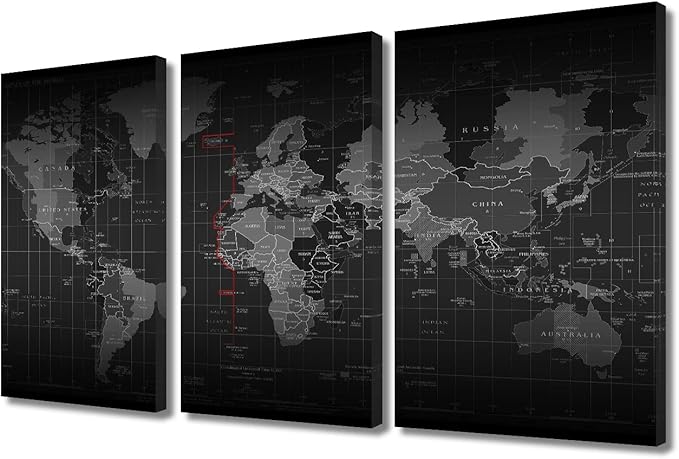 Amazon.com: 3 Pieces World Map Wall Art Paitings House Decorations ...