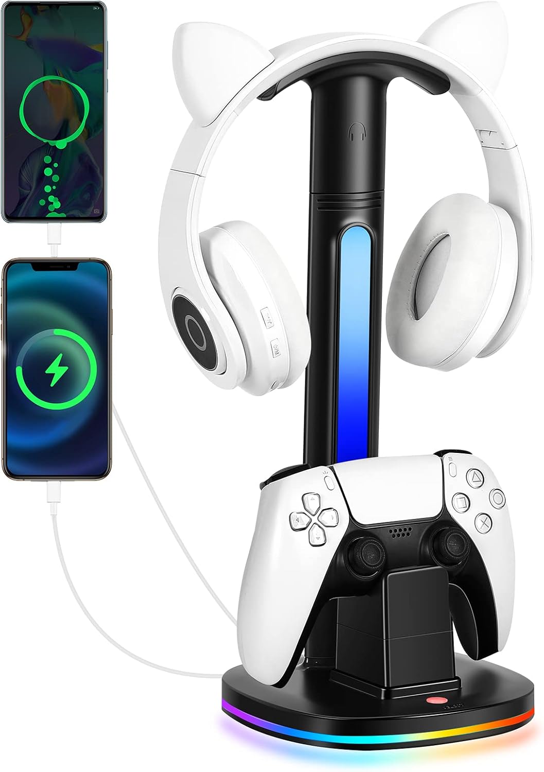PS5 Controller Charging Station with Headphone Stand, JDGPOKOO PS5 RGB ...