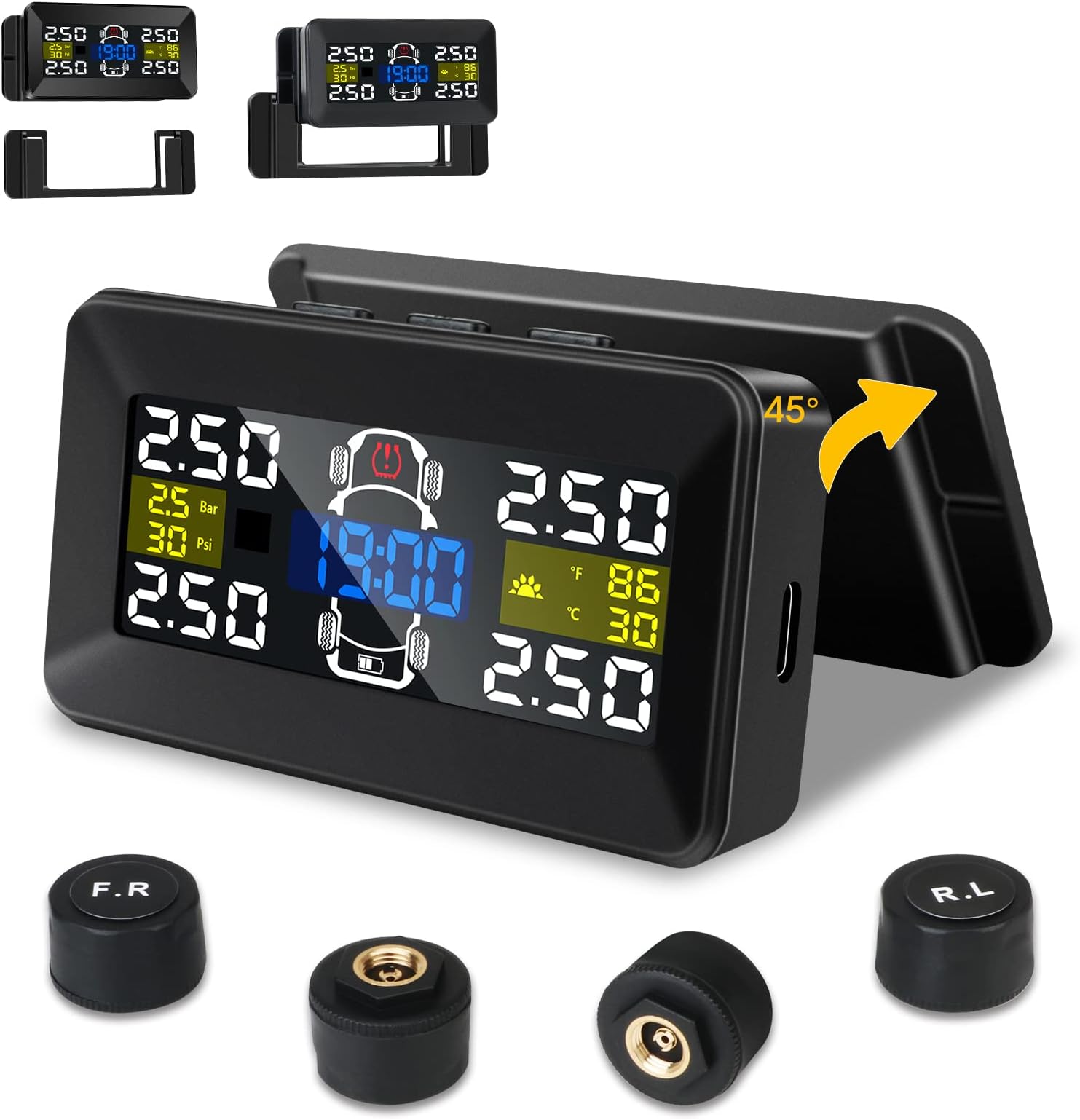 Tymate Tire Pressure Monitoring System M12-3 - Solar Charge, 5 Alarm ...