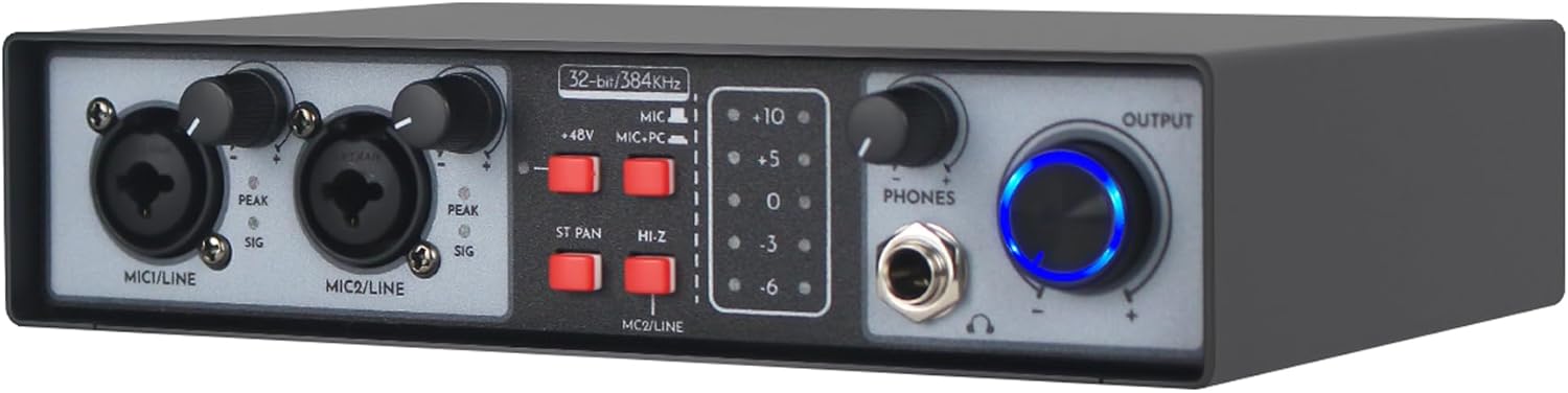 MX02 USB Audio Interface (32-bit/ 384kHz) Sound Card, +48V Phantom ...