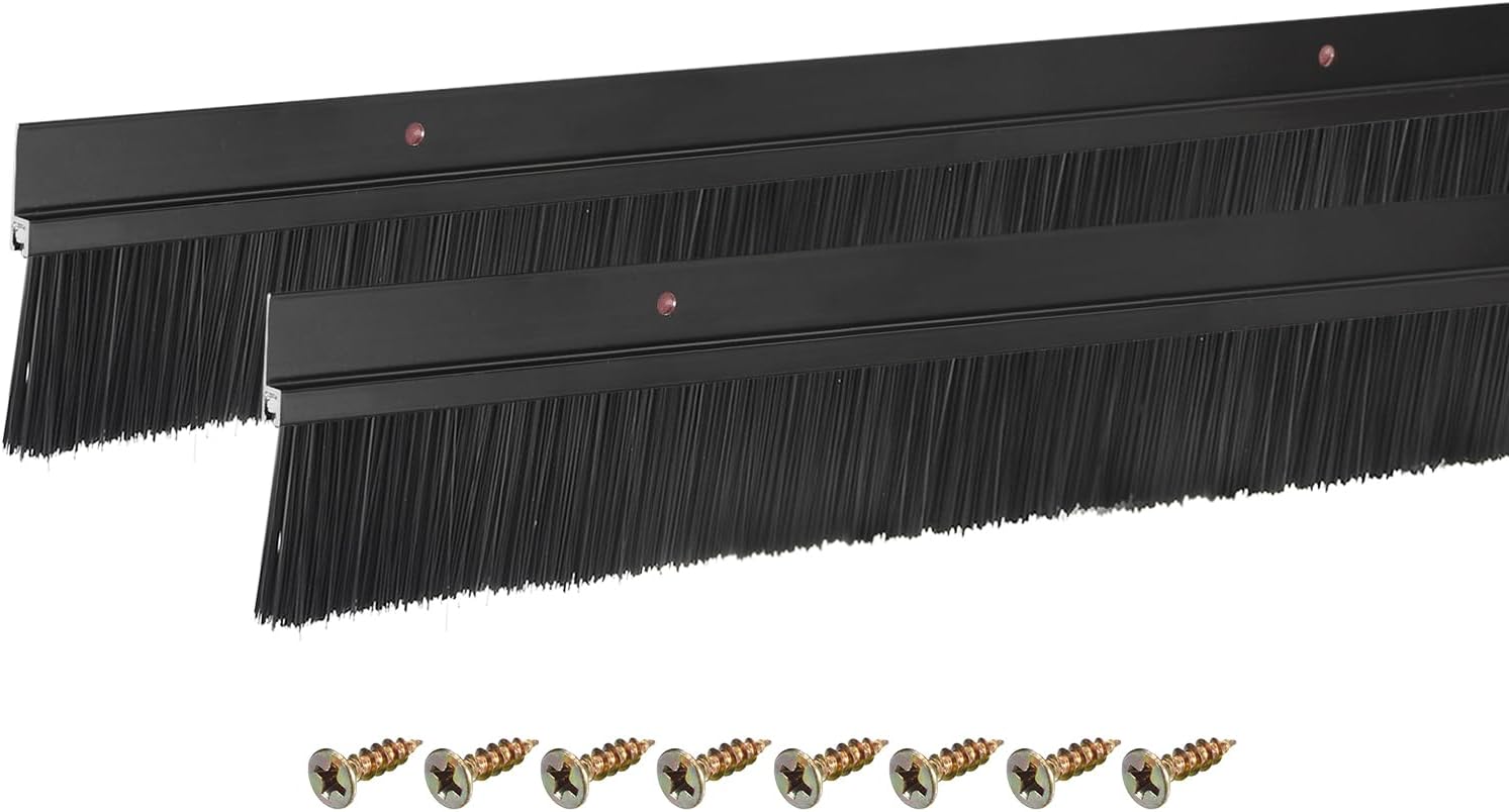 uxcell 2Pcs Door Brush Bottom Sweep H-Shape Aluminum Alloy Base with 1. ...
