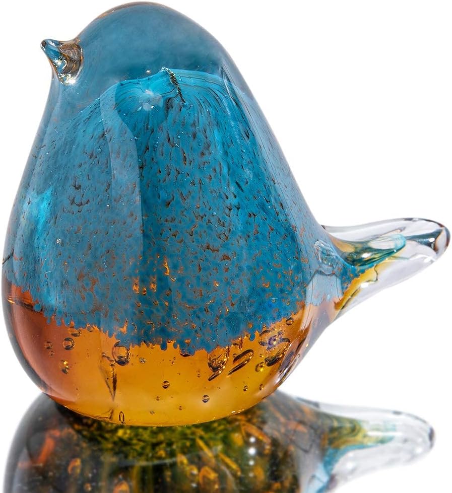H&D Hand Blown Blue Glass Bird Figurine, Art Glass Animal Sculpture ...