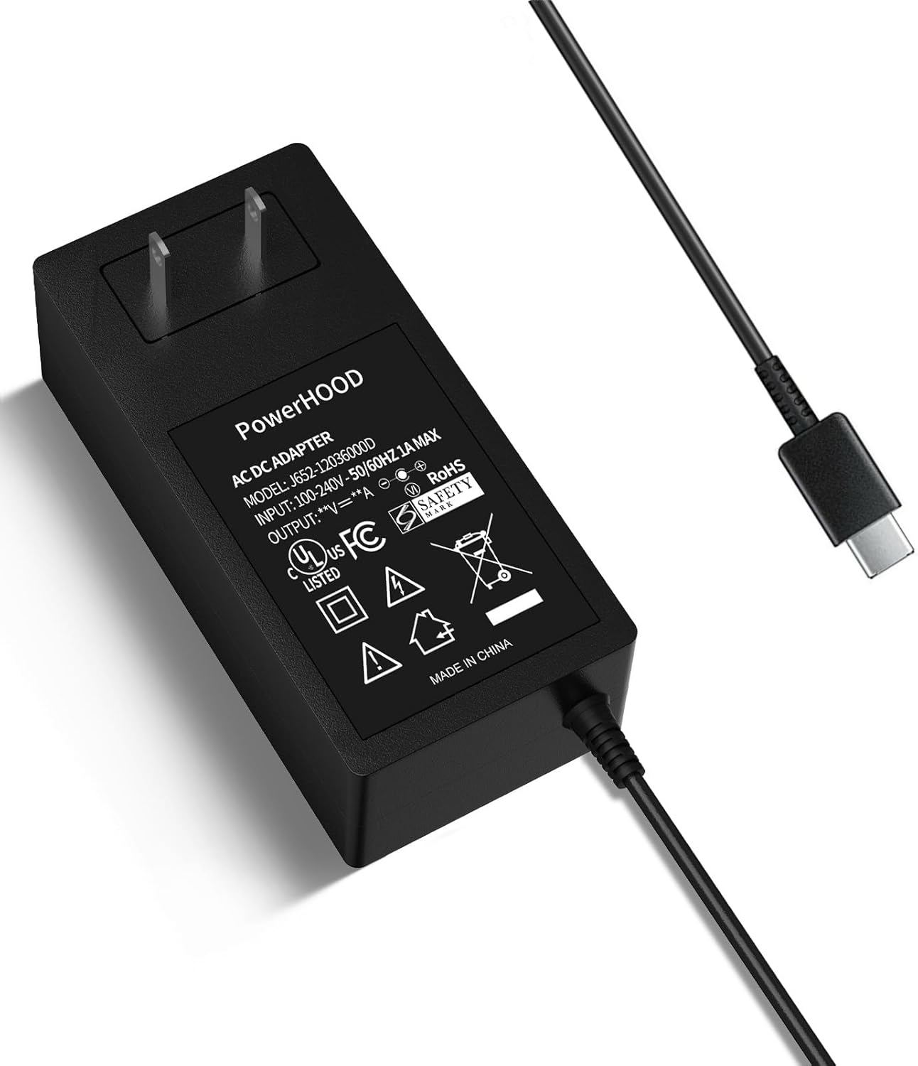 Amazon.com: PowerHOOD UL Listed 12V USB-C AC/DC Adapter Compatible with ...
