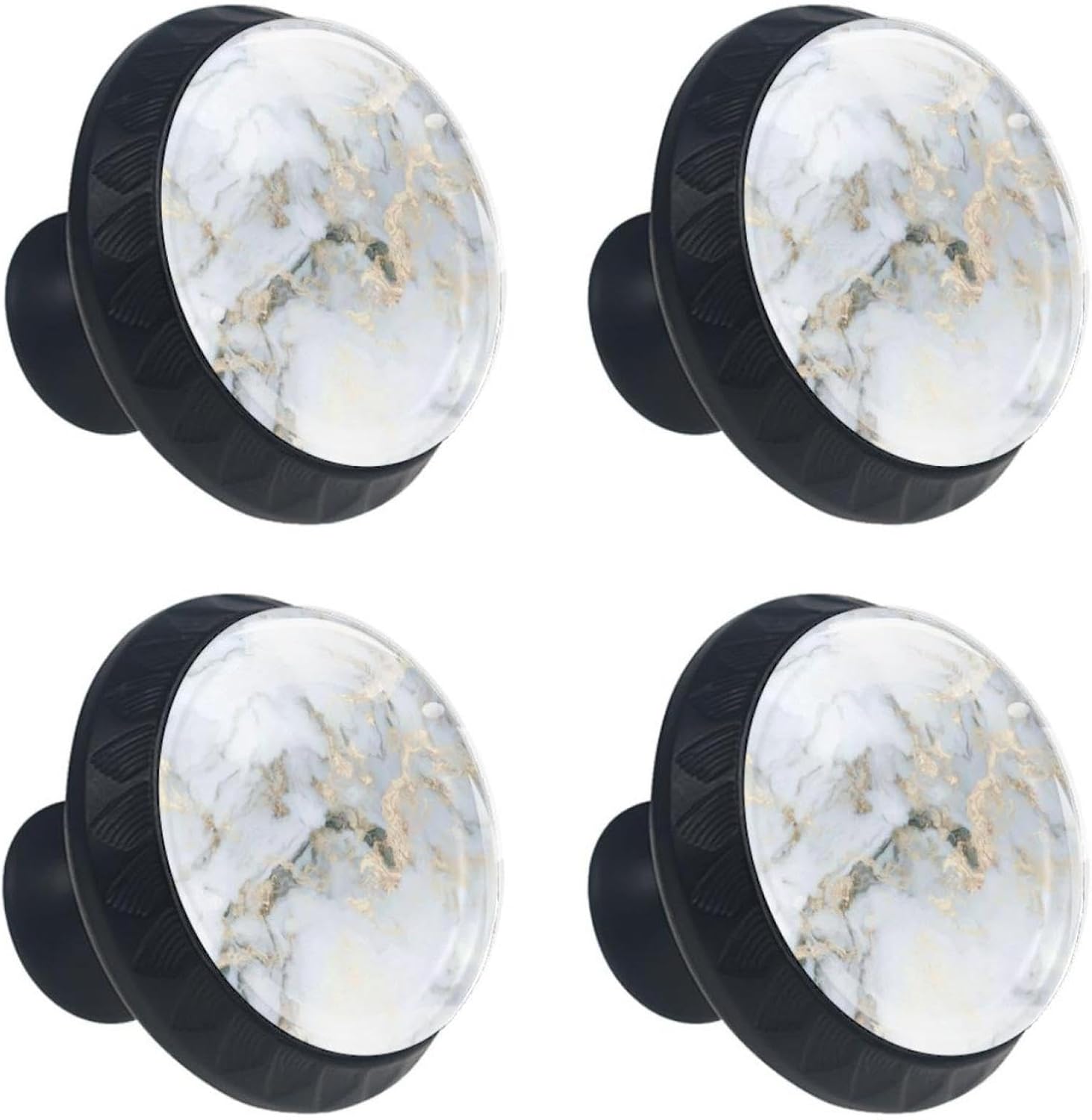 NEWzone 4 Pack Platinum Marble Cabinet Knobs Black Dresser Knobs Glass ...