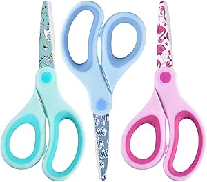 Amazon.com : Zicolu 5" Kids Safety Scissors 3 Pack, Blunt-Tip Stainless ...