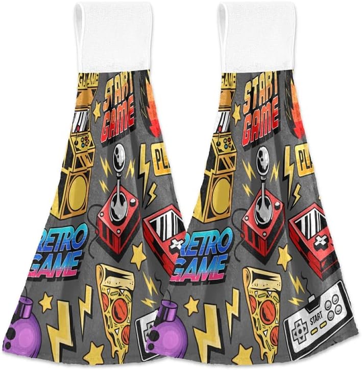 Retro Old Game Controller Kitchen Hanging Towels Vintage Style Hand Tie ...