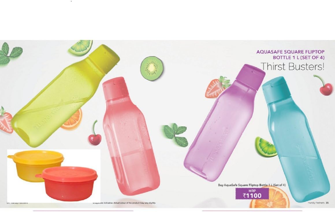 Amazon｜Tupperware Square Flip Top Bottle(1000 ML) & Free Tropical Twin ...